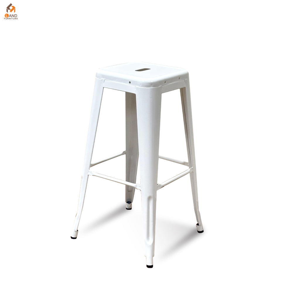 เก้าอี้บาร์เหล็กทรงสูง สีขาว